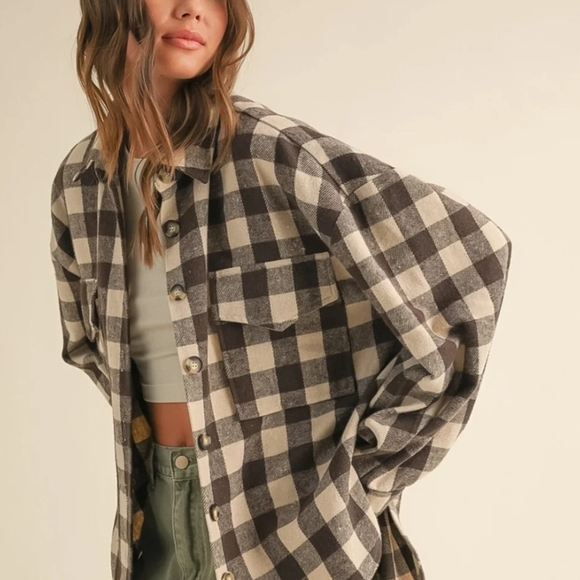 Miou Muse | Jackets & Coats | Checkered Brown And Cream Shacket | Poshmark